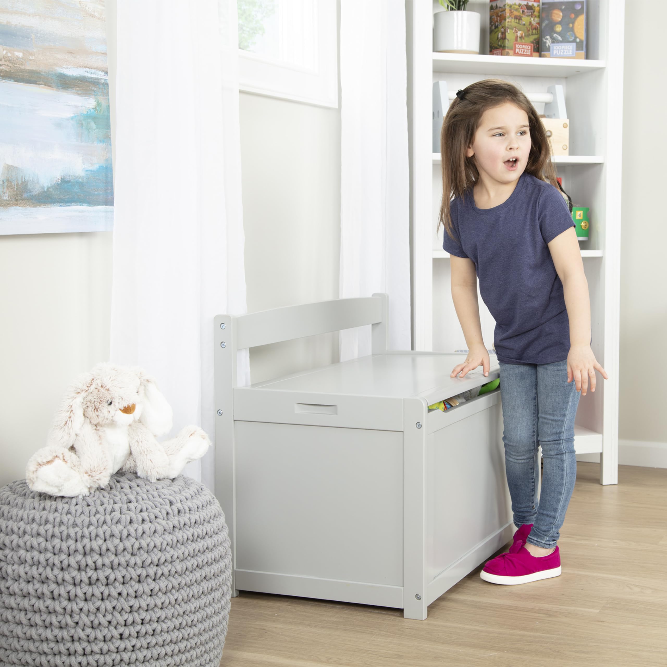 Melissa & Doug Wooden Toy Chest - Gray Furniture for Playroom