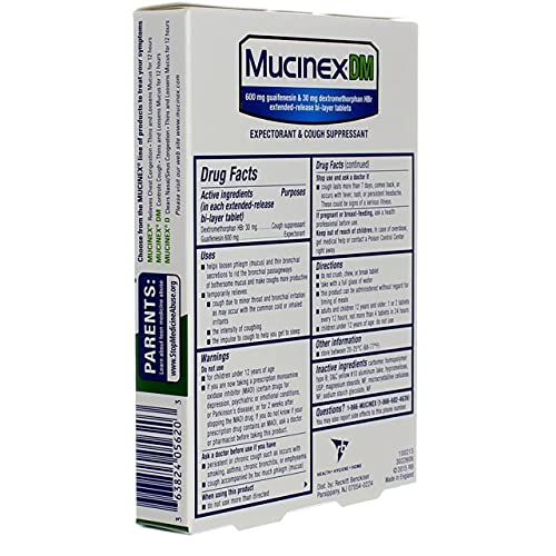 Mucinex DM 12-Hour Expectorant and Cough Suppressant Tablets, 20 Count (Pack of 6)