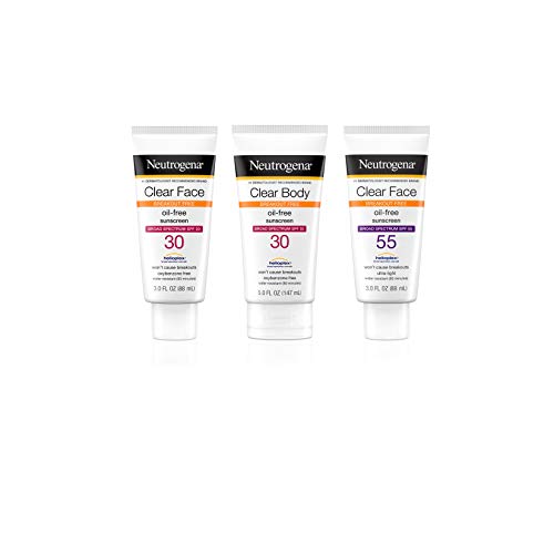 Neutrogena Clear Body Breakout-Free Liquid Sunscreen Lotion for AcneProne Skin, Oil Free Sunscreen, Broad Spectrum SPF 30, Oxybenzone Free, Fragrance Free, Non Comedogenic, Unscented, 5 Fl Oz