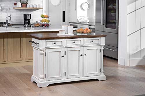 OSP Home Furnishings Cocina Kitchen Island with Wood Top, Drop Leaf and Decorative Steel Hardware, White and Brown