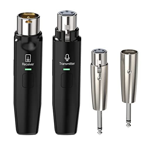 Rybozen Microphone Wireless System,2.4GHz Wireless Mic Adapter,Rechargeable Wireless XLR Transmitter and Receiver Compatible for Dynamic Microphone Audio Mixer, PA System and DSLR Camera, Black