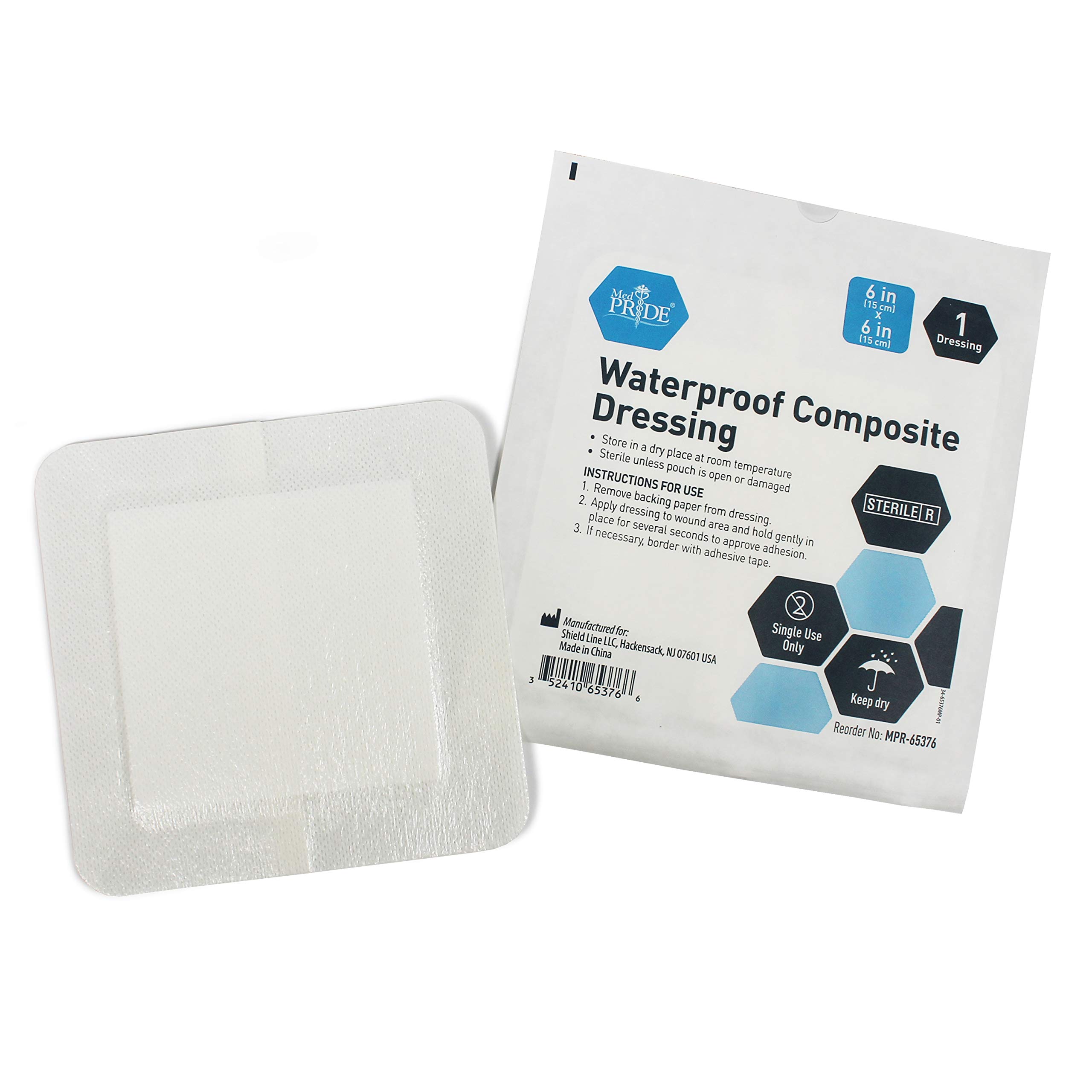 MED PRIDE Waterproof Composite 6โโ x 6โโ Wound Dressing Pads- 10-Pack, Sterile, Individually Wrapped- for Men/Women- for Pressure Ulcers, Post Op Trauma-Injury-Medium Absorbency