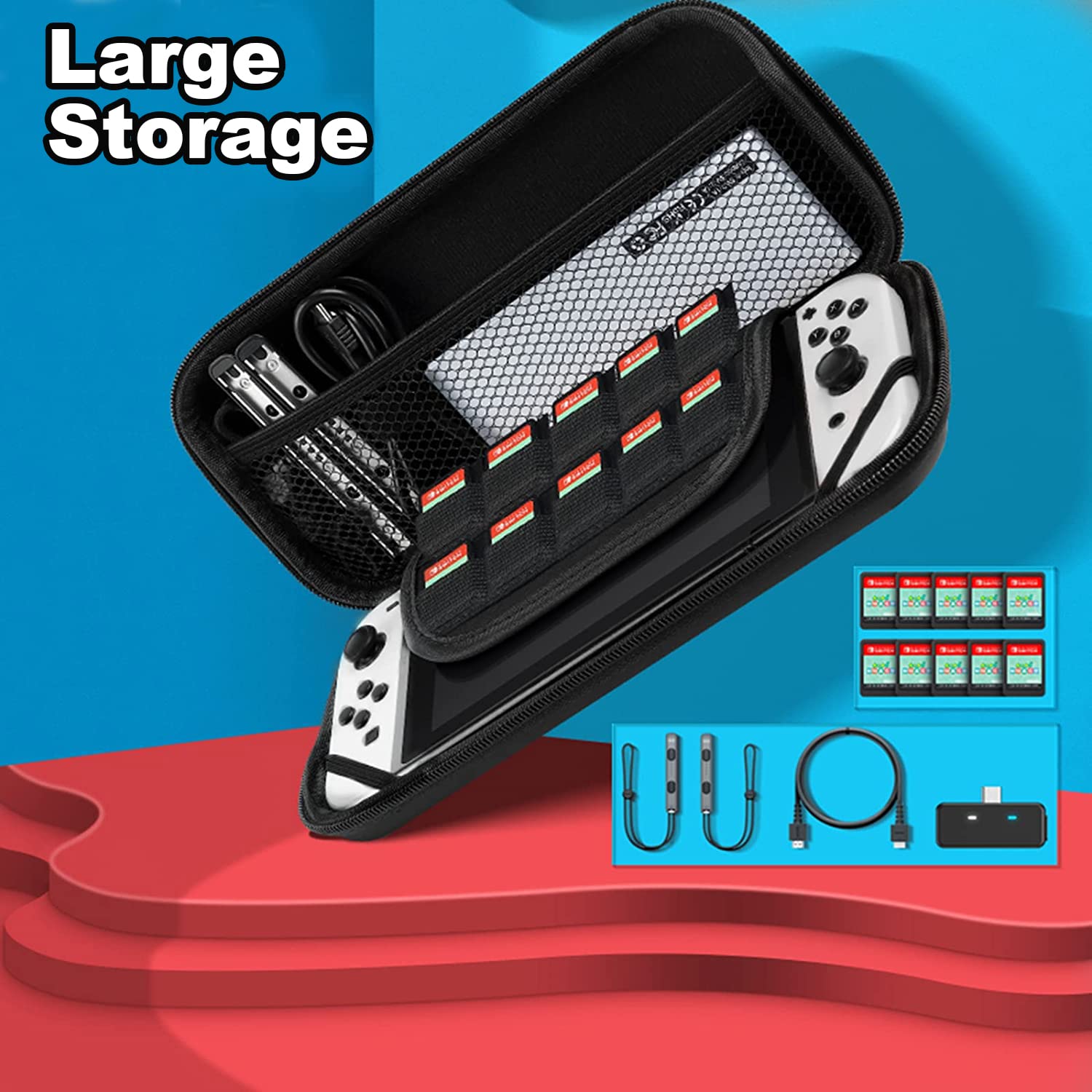 Switch Carrying Case Compatible with Nintendo Switch and New Switch OLED Console, Portable Hard Shell Pouch Carrying Travel Game Bag for Switch Accessories Holds 10 Game Cartridge, Black