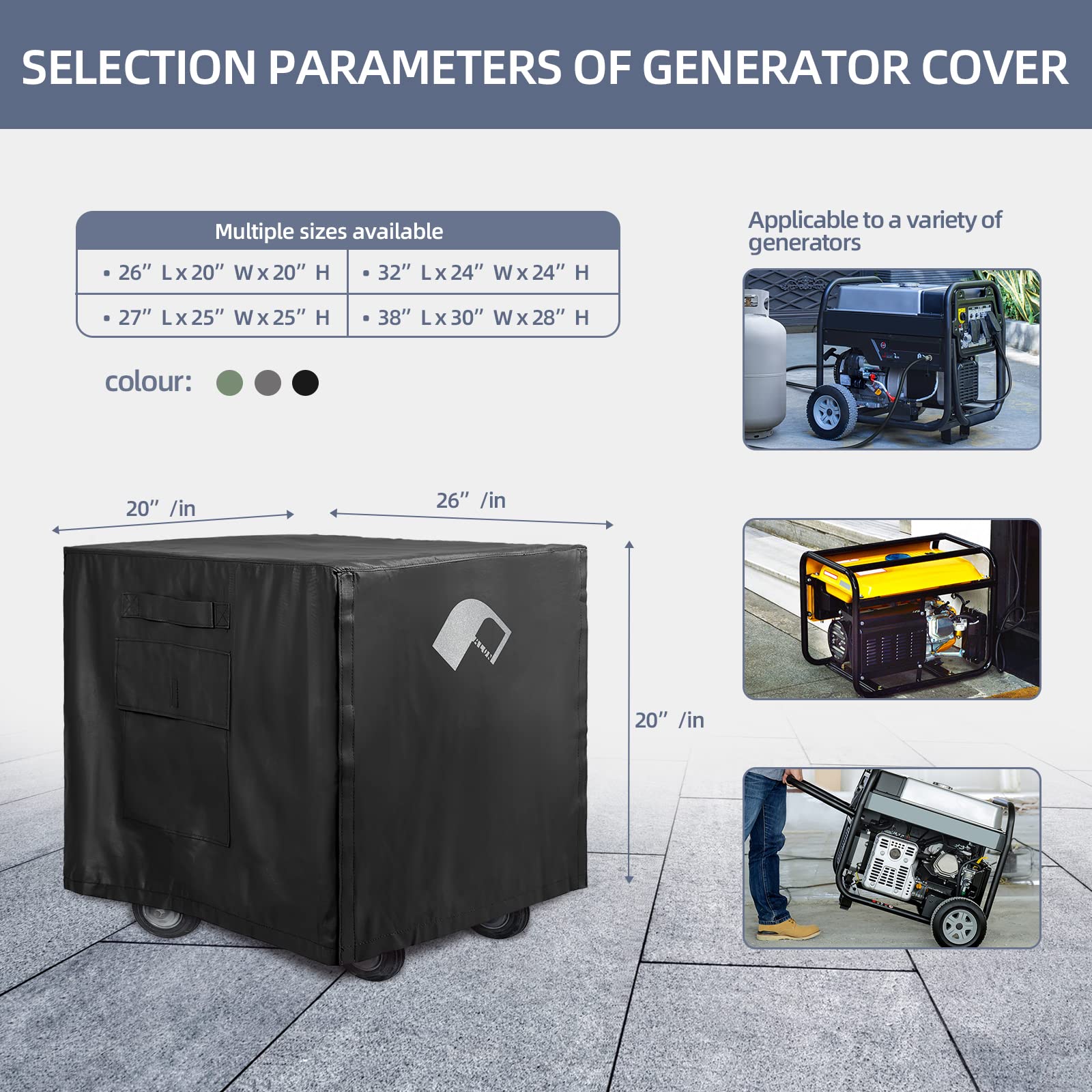 PALON Outdoor Heavy Duty Thickened Waterproof Generator Cover with Easy Access Cover, Windproof, Rainproof, Dustproof, UV Resistant, Portable Generator Cover for General Purpose Generators