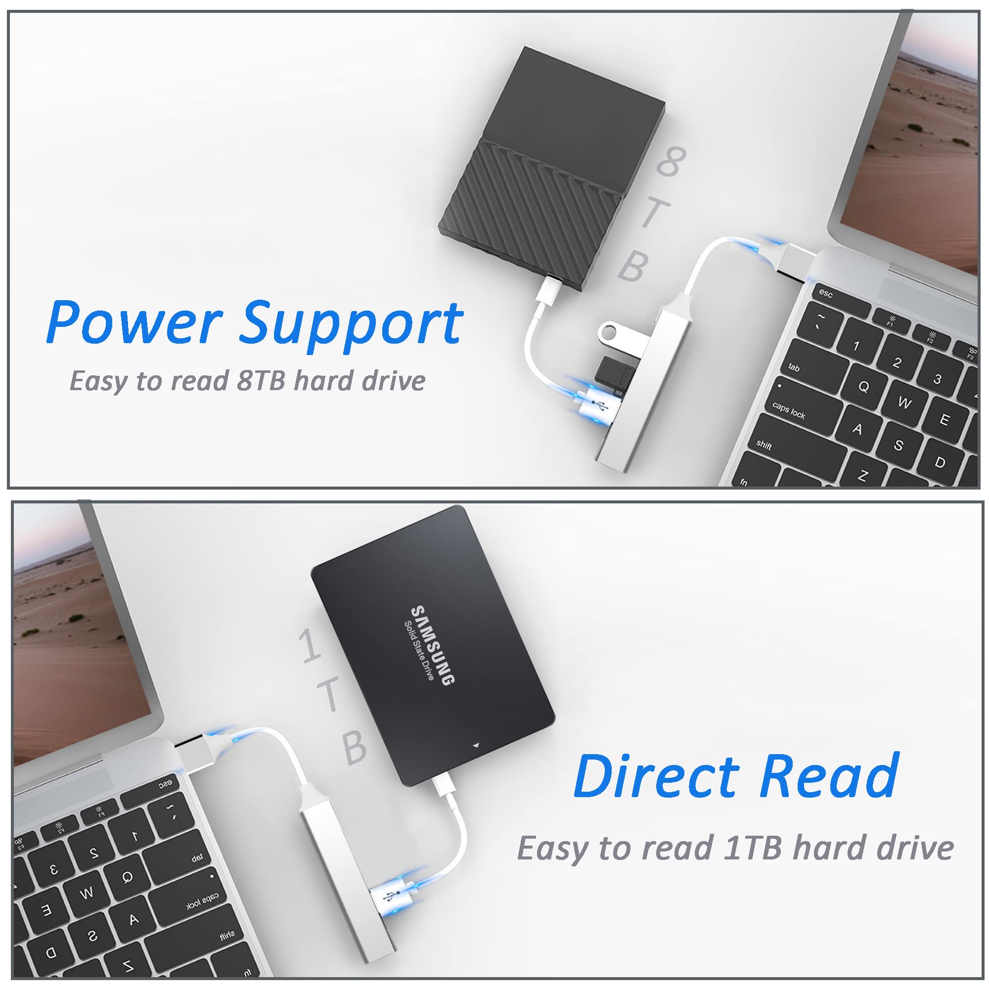 YAODHAOD Mini USB Hub Extensions,Aluminum 4 Port USB 3.0/2.0 5Gbps High-Speed Data Transmission USB Port Splitter Ultra-Slim USB Data Hub Portable for MacBook Pro Air HP XPS (USB A)