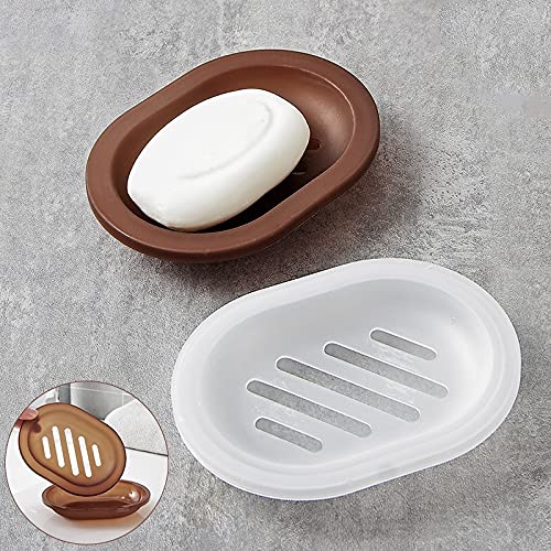 PLMM soap Box， Oval Transparent Double-Layer Plastic Soap Box Household Bathroom Drain Soap Tray Soap Holder (Color : Brown)