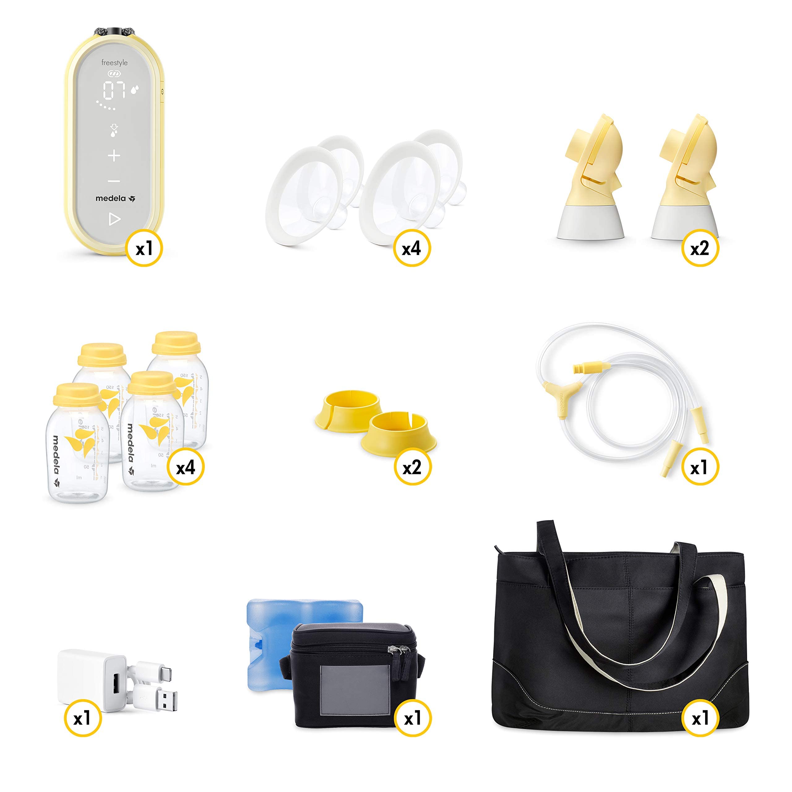 Medela Freestyle Flex Breast Pump with Bonus 100 Breast Milk Storage Bags, Closed System Quiet Handheld Portable Double Electric Breastpump, Mobile Connected Smart Pump with Touch Screen LED Display