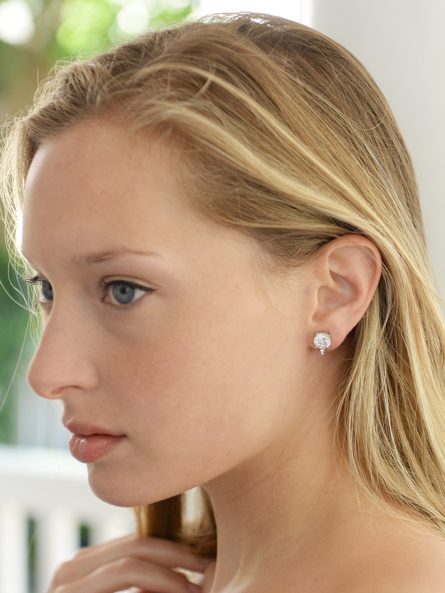 Mariell Clip-On Cubic Zirconia Crystal Stud Earring, 2 Carat, for Wedding, Bride, Prom, Birthday Gift