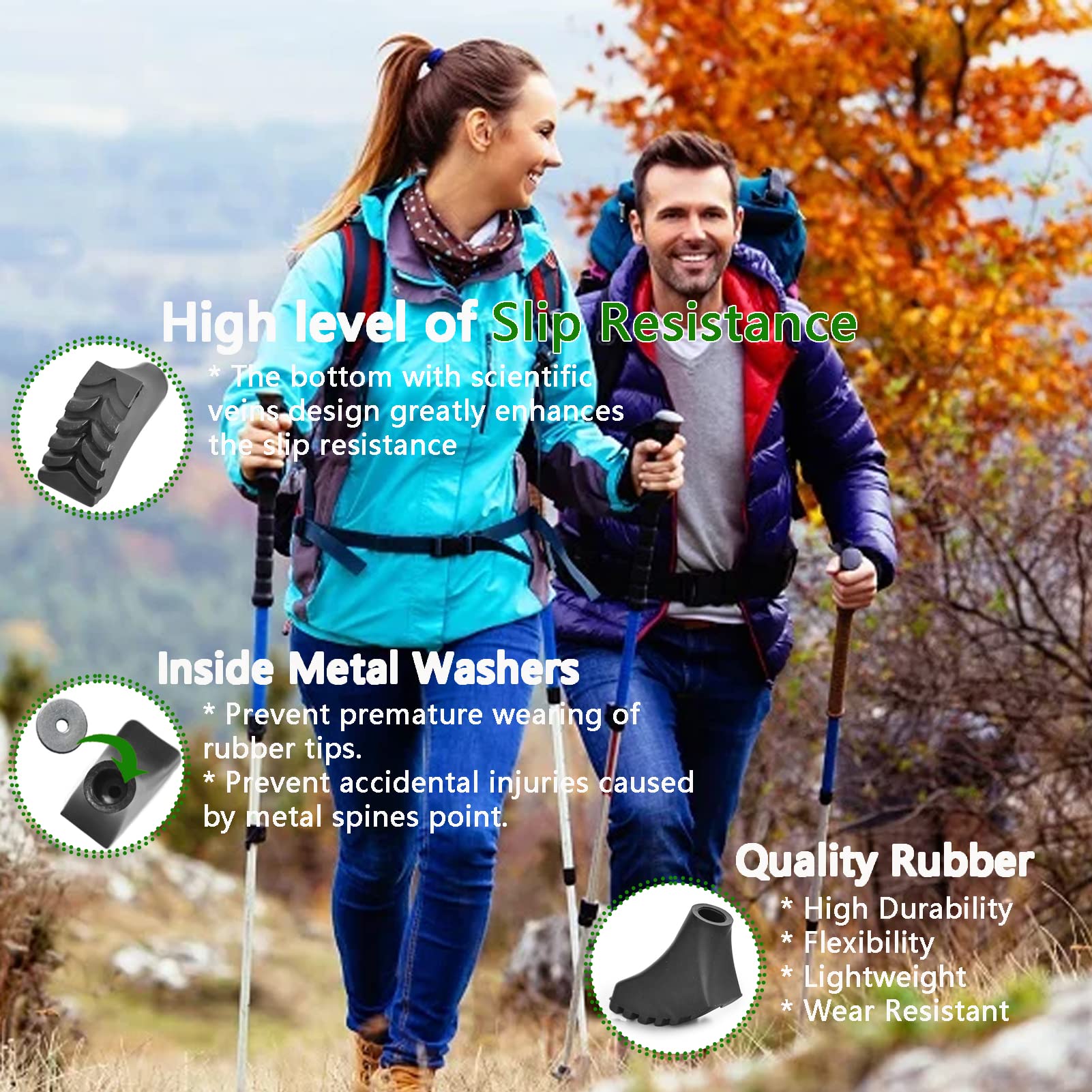 Rubber Trekking Pole Tips 4pcs Walking Hiking Stick Tips Hiking Poles Accessories Replacement Trekking Hiking Sticks Walking Poles Boot Tips Rubber Feet Protectors Fit Most Standard Hiking Poles
