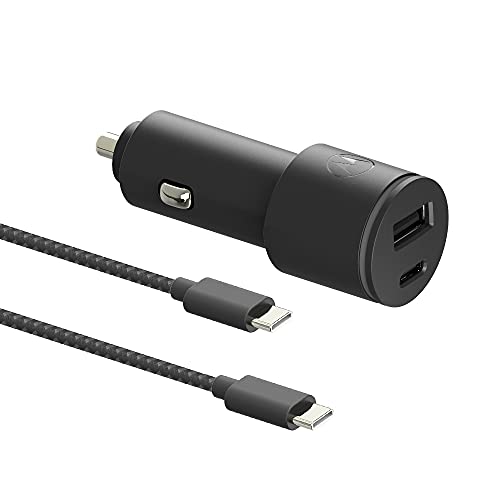Motorola TurboPower Share Car Charger- 45W Dual Port USB-A, USB-C Output w/ 6.6ft Type C Cable for Moto G Power, Stylus, Pure, Play, Edge, Edge+, One 5G UW Ace, ThinkPhone