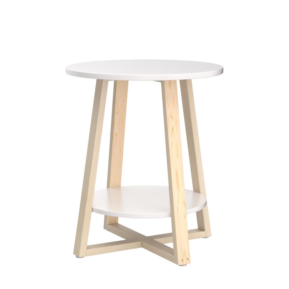 NXN-HOME Round Sofa Side End Table with 2-Tier Storage, White Sofa Small Side Table for Home Office Living Room Bedroom Furniture, MDF Desktop, Durable Solid Wood Bracket