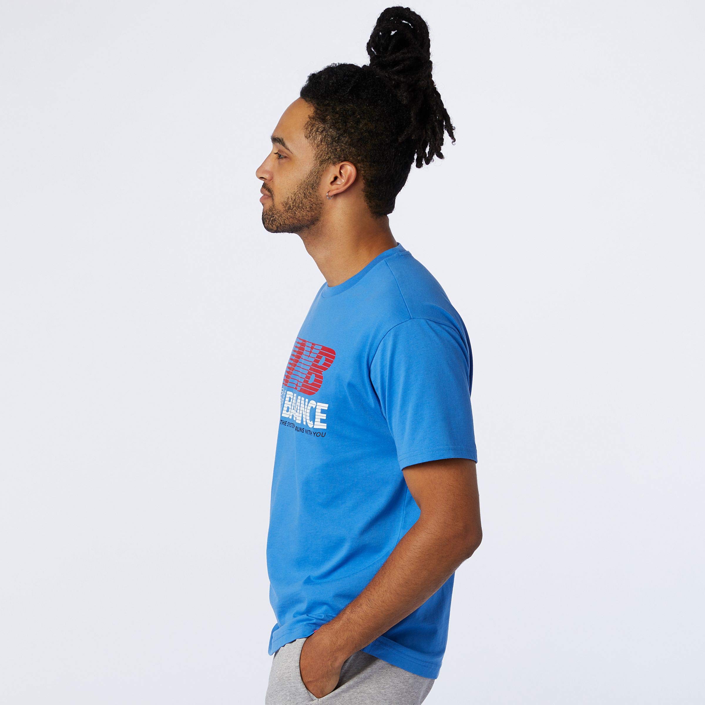New Balance Men's NB Essentials Speed Action Short Sleeve, Faded Cobalt, Small