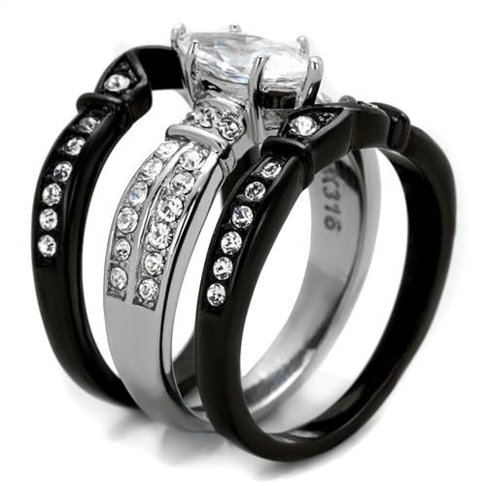 Marimor Jewelry Her and His 4 Piece Black Stainless Steel and Titanium Wedding Engagement Ring Band Set Size Women's 07 Men's 08