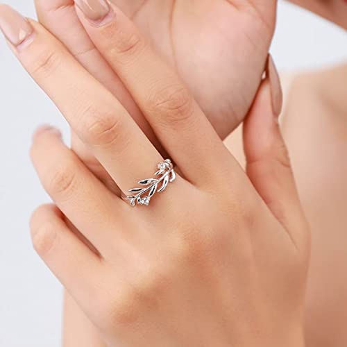Musihy Sterling Silver Ring for Women, Cubic Zirconia Engagement Ring Leaf Zircon Ring Silver Ring Size 5
