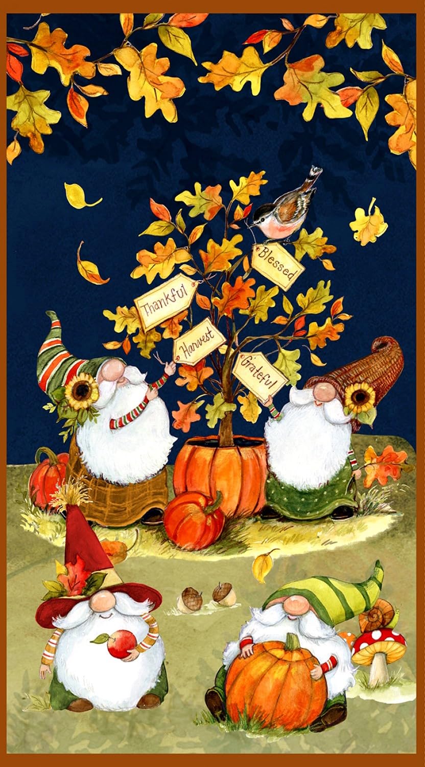 Wilmington Prints Gnome-Kin Patch 23.625" Fall Gnome Panel Multi, Fabric by The Panel