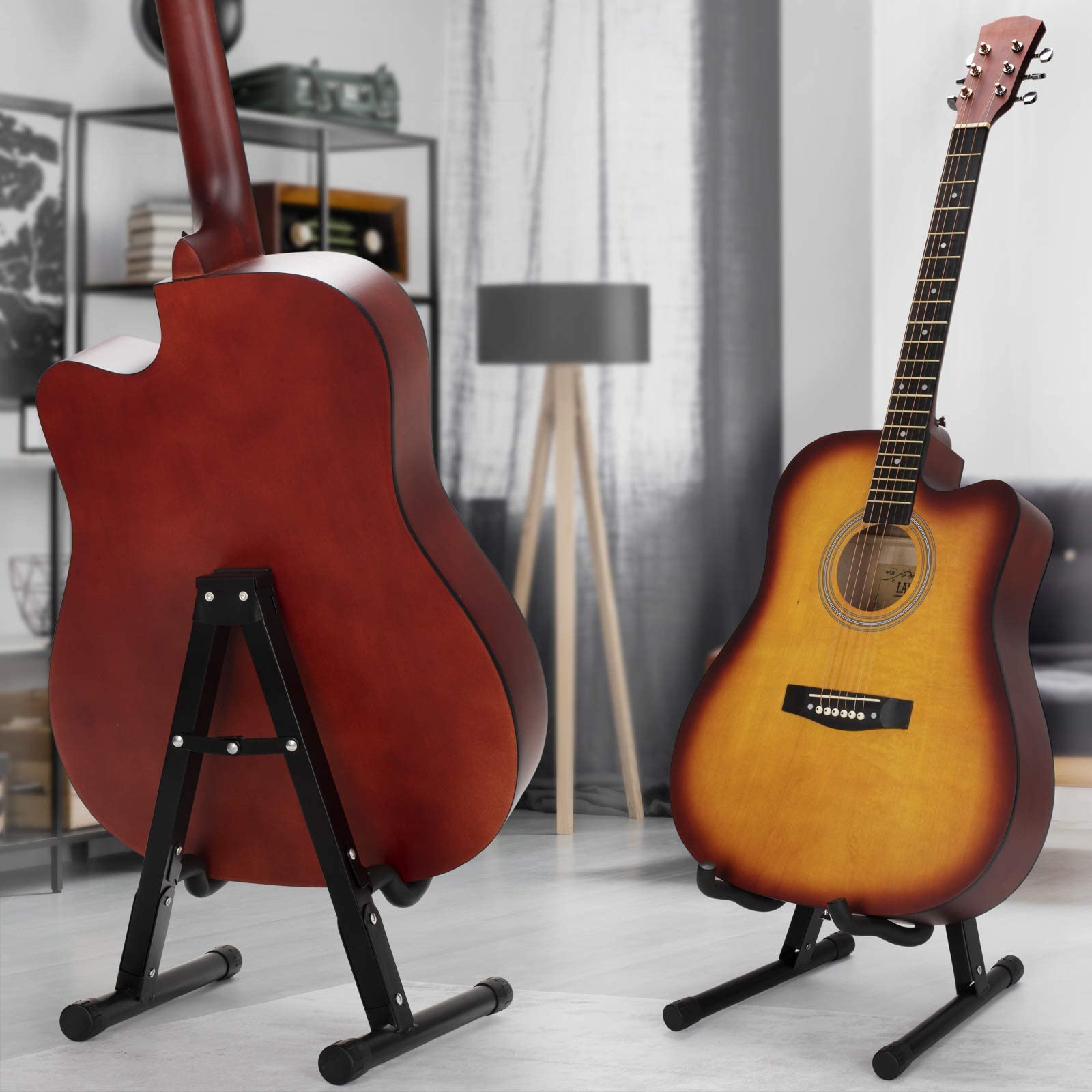 Musmtrull Guitar Stand Acoustic Guitar Stand Holder Foldable A-Frame Guitar Floor Stand for Electric, Classical, Bass, Banjo, Mandolin, Cello - 1 Pack Black