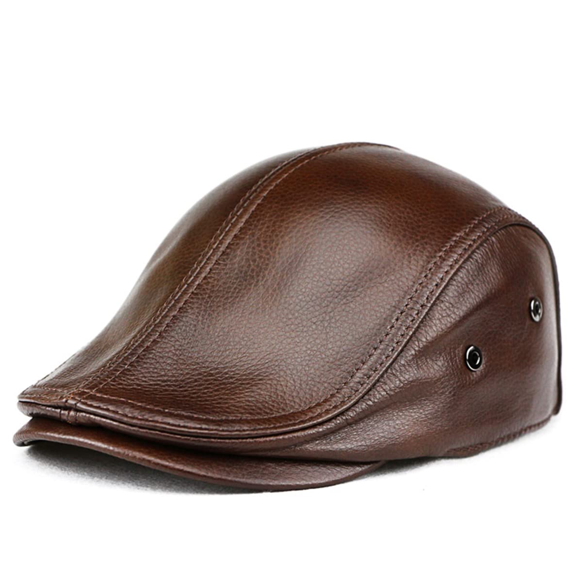 Ogvpe Men's Adjustable Leather Hat Fashion Spring Newsboy Cap Hat Leather Ivy Cap Beret Hat Flat CapGift for Dad Boyfriend Brown