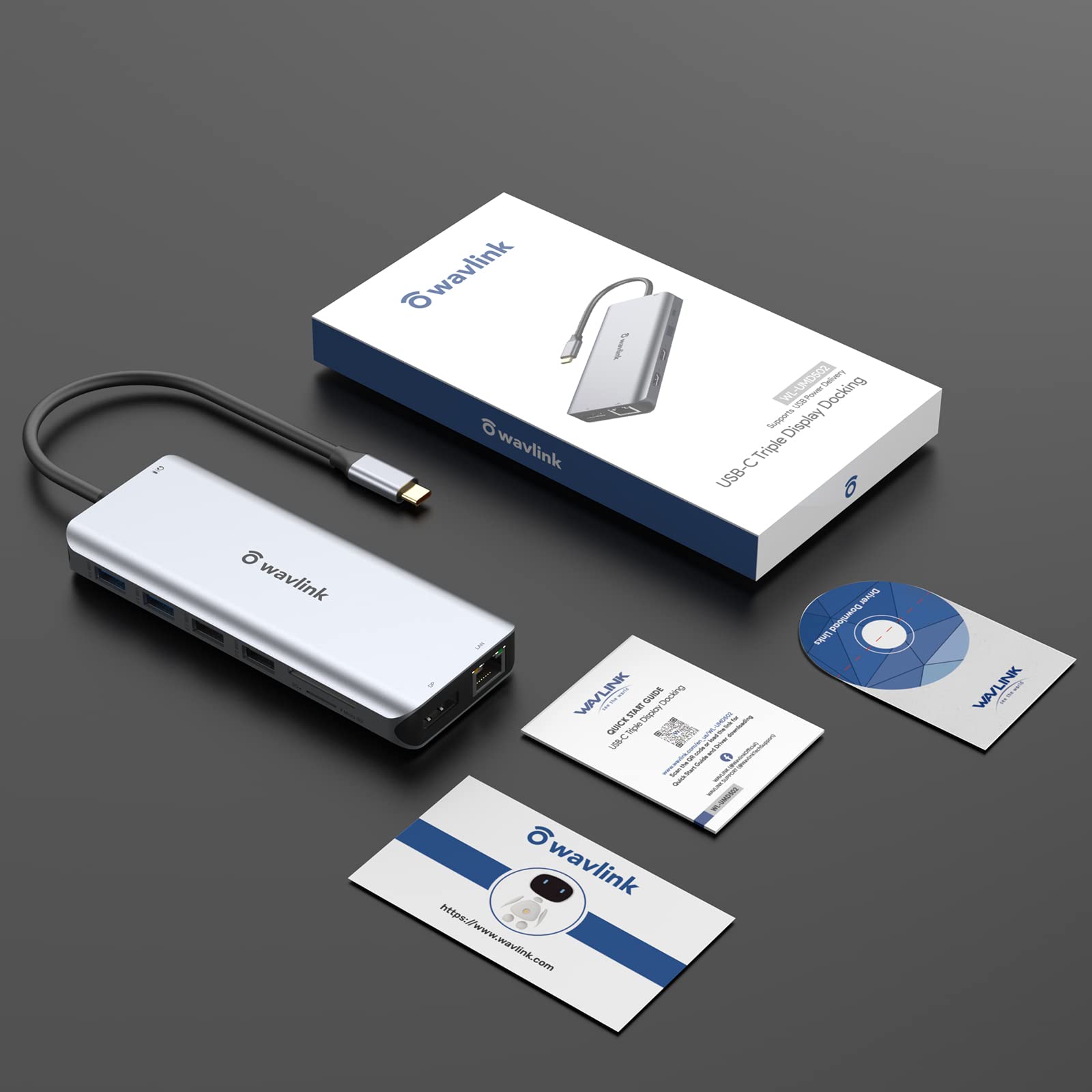WAVLINK USB C Hub/Docking Station,Triple Display Type-C Adapter for MacBook Pro,Dell XPS 13/15,HP,Lenovo Yoga (2 HDMI,DisplayPort,Ethernet,USB 3.0/2.0,SD/TF Card Reader,Audio Jack,89W PD3.0)