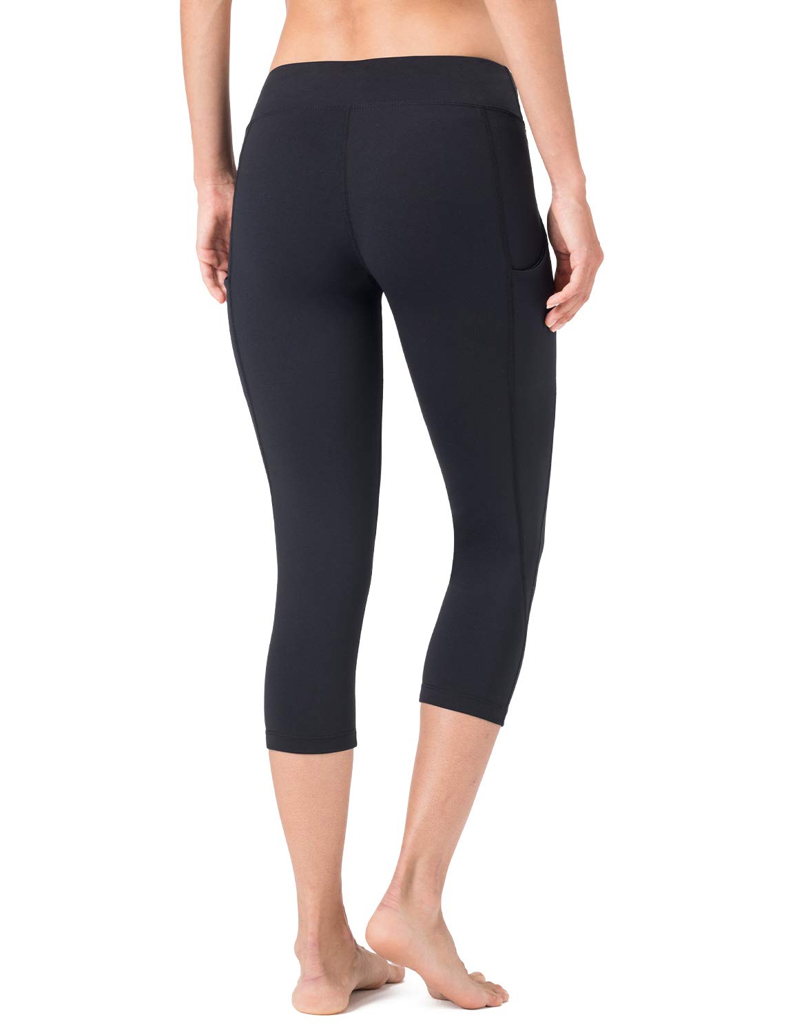NAVISKIN Women's Yoga Running Capri Leggings Workout Outdoor Capri Pants Side Pockets Black Size L