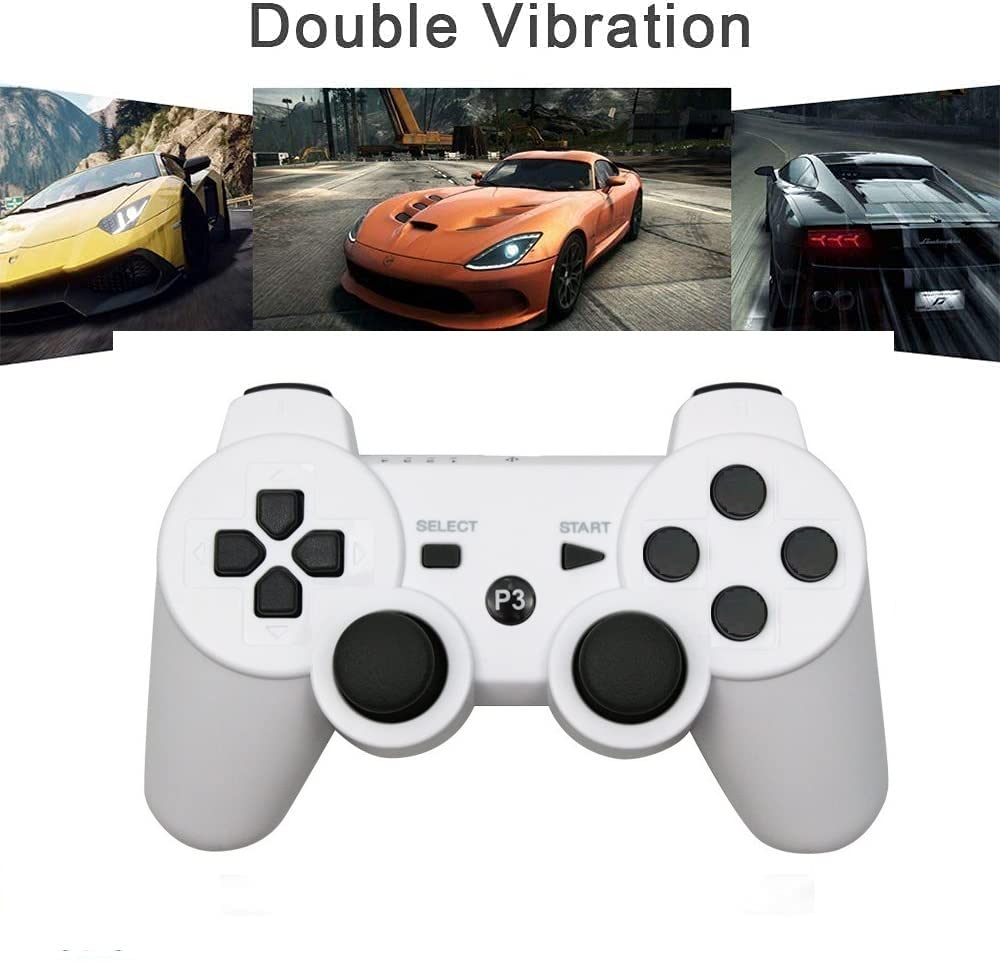 Rzzhgzq 2 Pack PS3 Wireless Controller Playstation 3 Controller Wireless Bluetooth Gamepad with USB Charger Cable for PS3 Console (Pink+White)