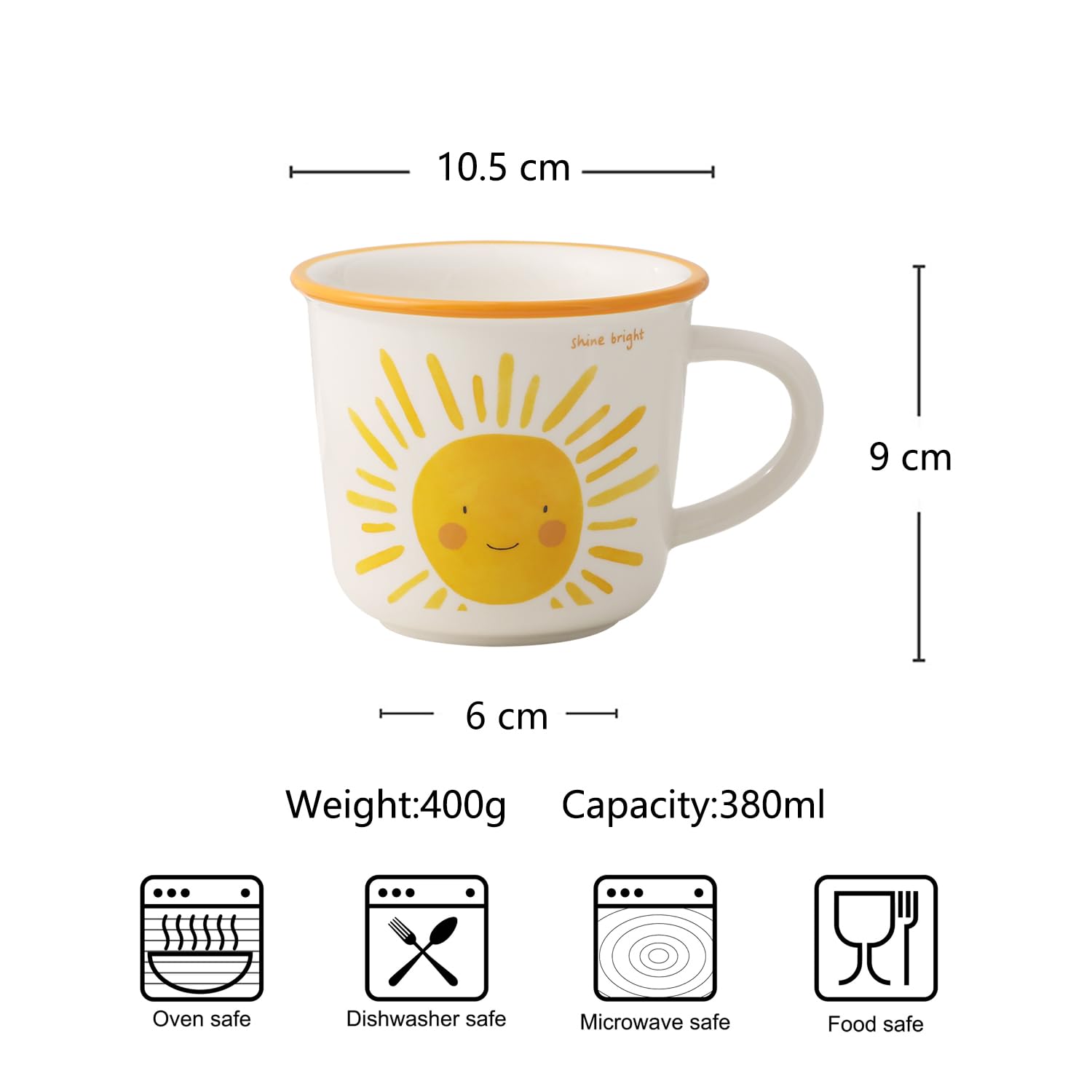 TREEWOO Cute Sunshine Mug 12oz Good Morning Ceramic Cup with Handle Coffee Tea Milk Water Mug Gift for Men Women Dishwasher and Microwave Safe (Sunshine)