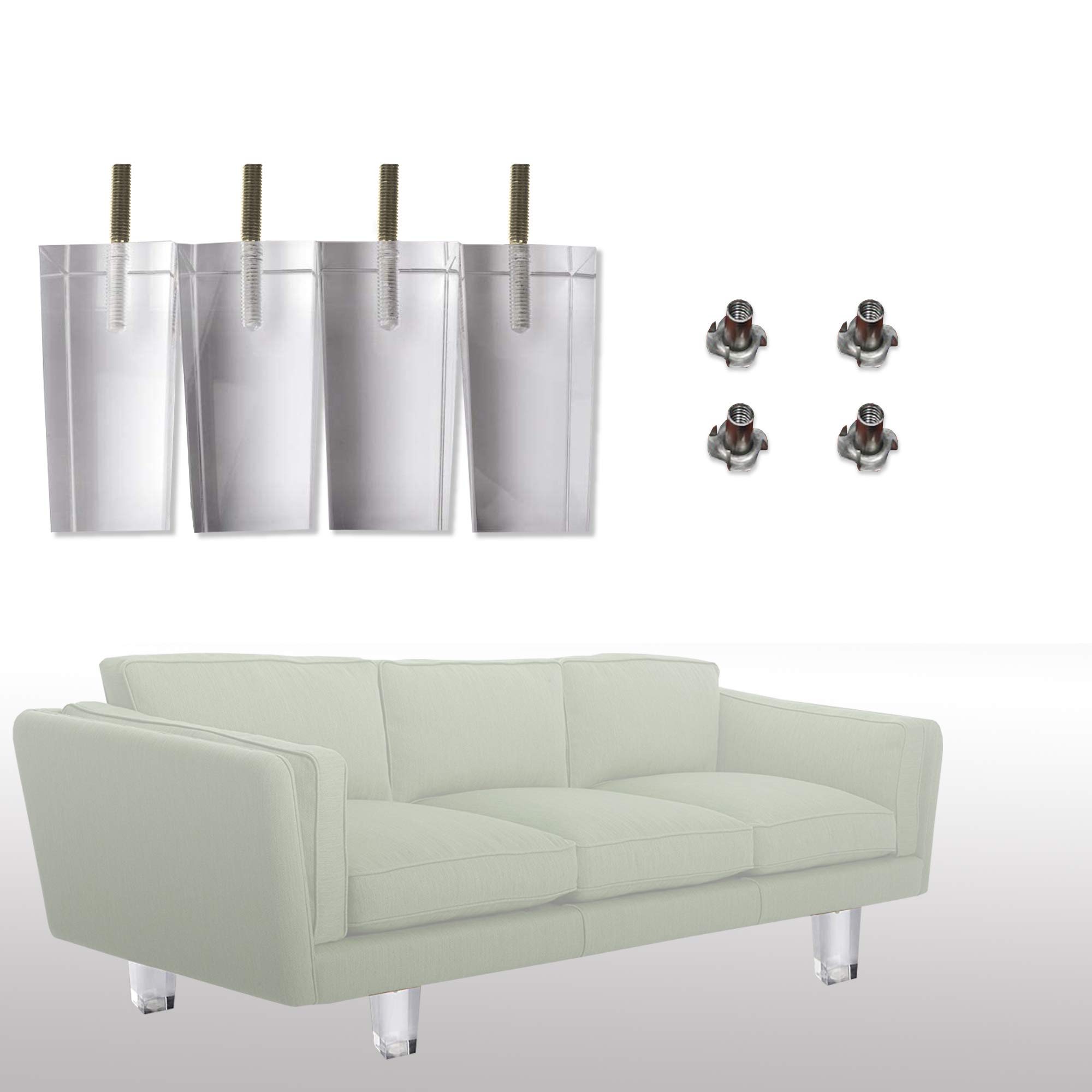 Nutan, 5” Square Acrylic Legs, Great and Sturdy Replacement for Sofas, Chairs and Tables, Set of 4.