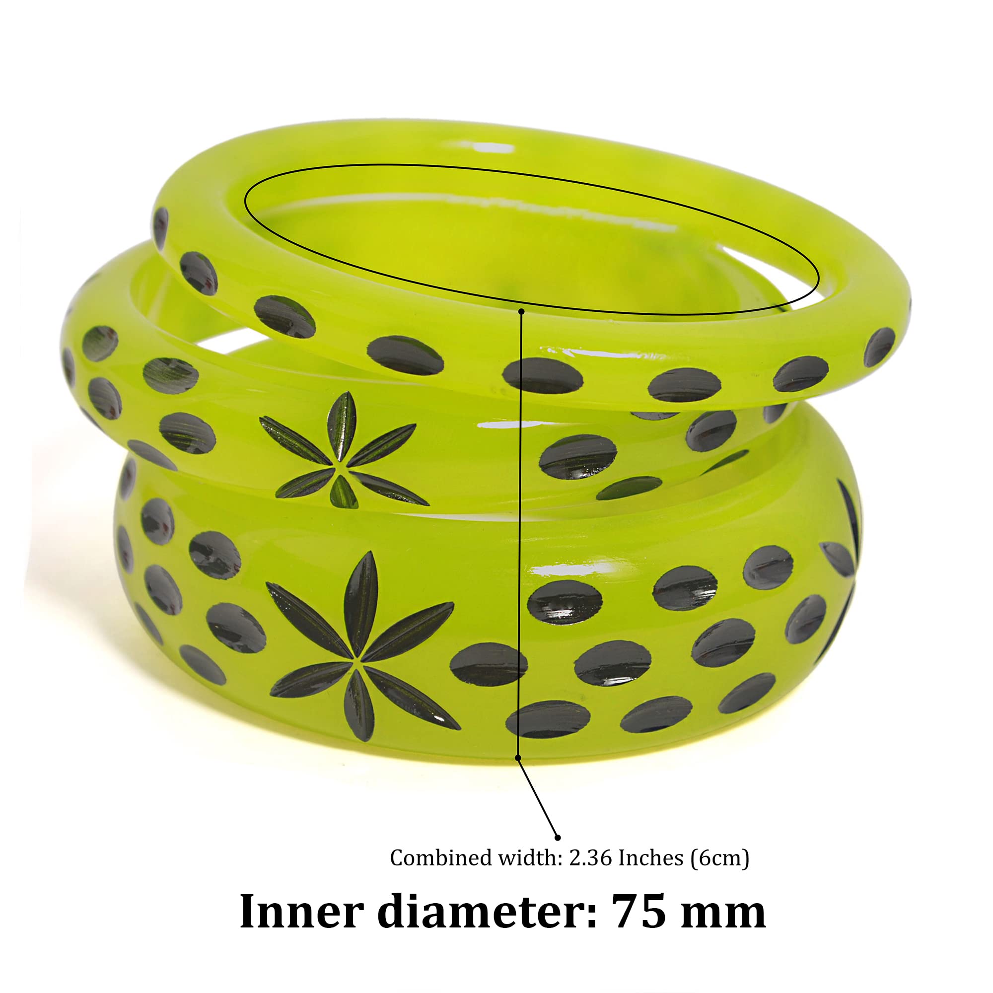 Pure Hands Lambent Oomph - Charming Set of 3 Bangles (Halloween Style) with Sparkling Colors of Yellow (Inner Diameter: 75 MM)