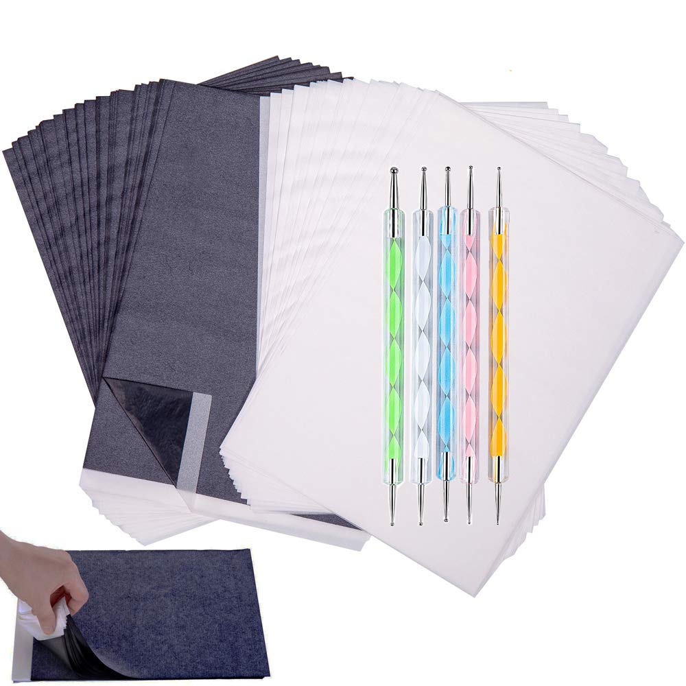 Offeara Carbon Paper, Large Size Graphite Paper, Tracing Paper for Drawing, Black Transfer Paper and Trace Paper, 180 Sheets (9 x 13 Inches) with 5pcs Embossing Styluses Stylus