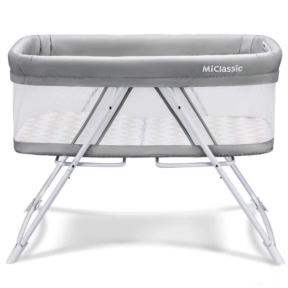 miclassic All mesh 2in1 Stationary&Rock Bassinet One-Second Fold Travel Crib Portable Newborn Baby (Crystal)
