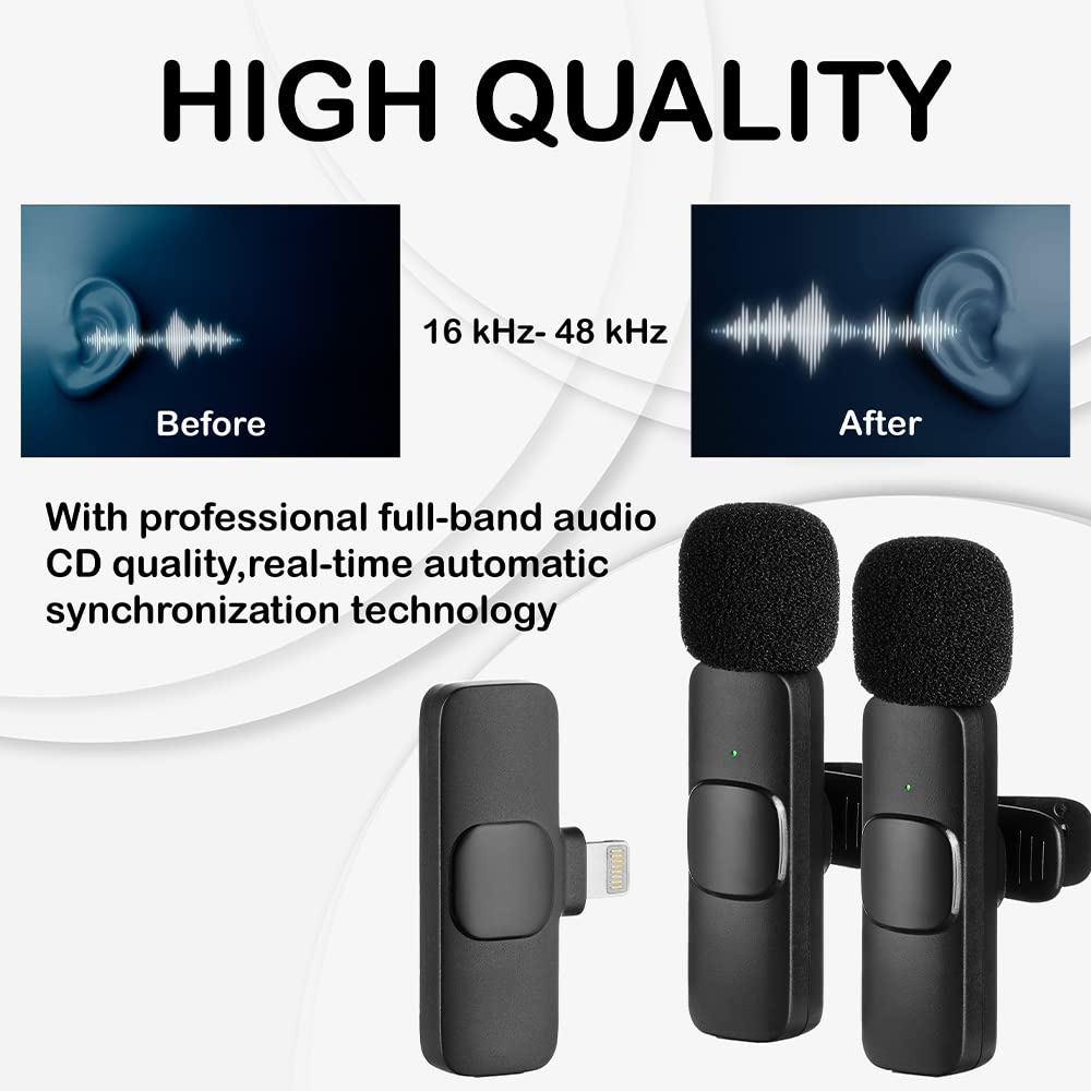 Microphone for iPhone - Wireless Microphones - Wireless Lavalier Microphone for iPhone - Plug-Play Wireless Mic for Recording - Stream Video Recording - Tiktok - Live Stream - Vlog - Podcast (2 Pack)
