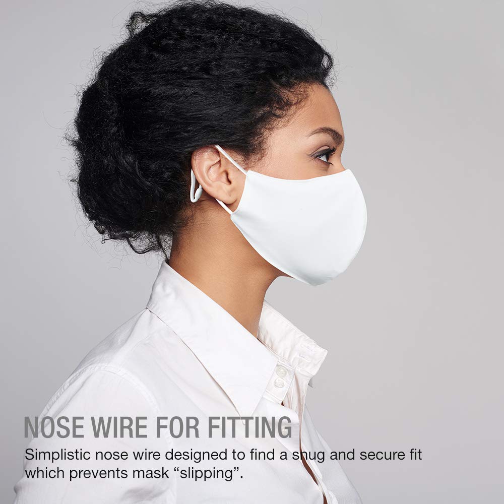 Purity Reusable Face Mask with Comfortable Elastic Earloop (Pack of 3, Collection of 2 White Masks & 1 Blue Mask), Washable Protective Fabric Mask – Unisize