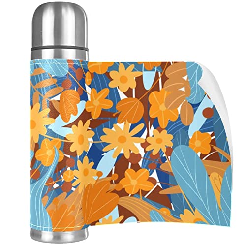 Stainless Steel Leather Vacuum Insulated Mug Flower Thermos Water Bottle for Hot and Cold Drinks Kids Adults 16 Oz