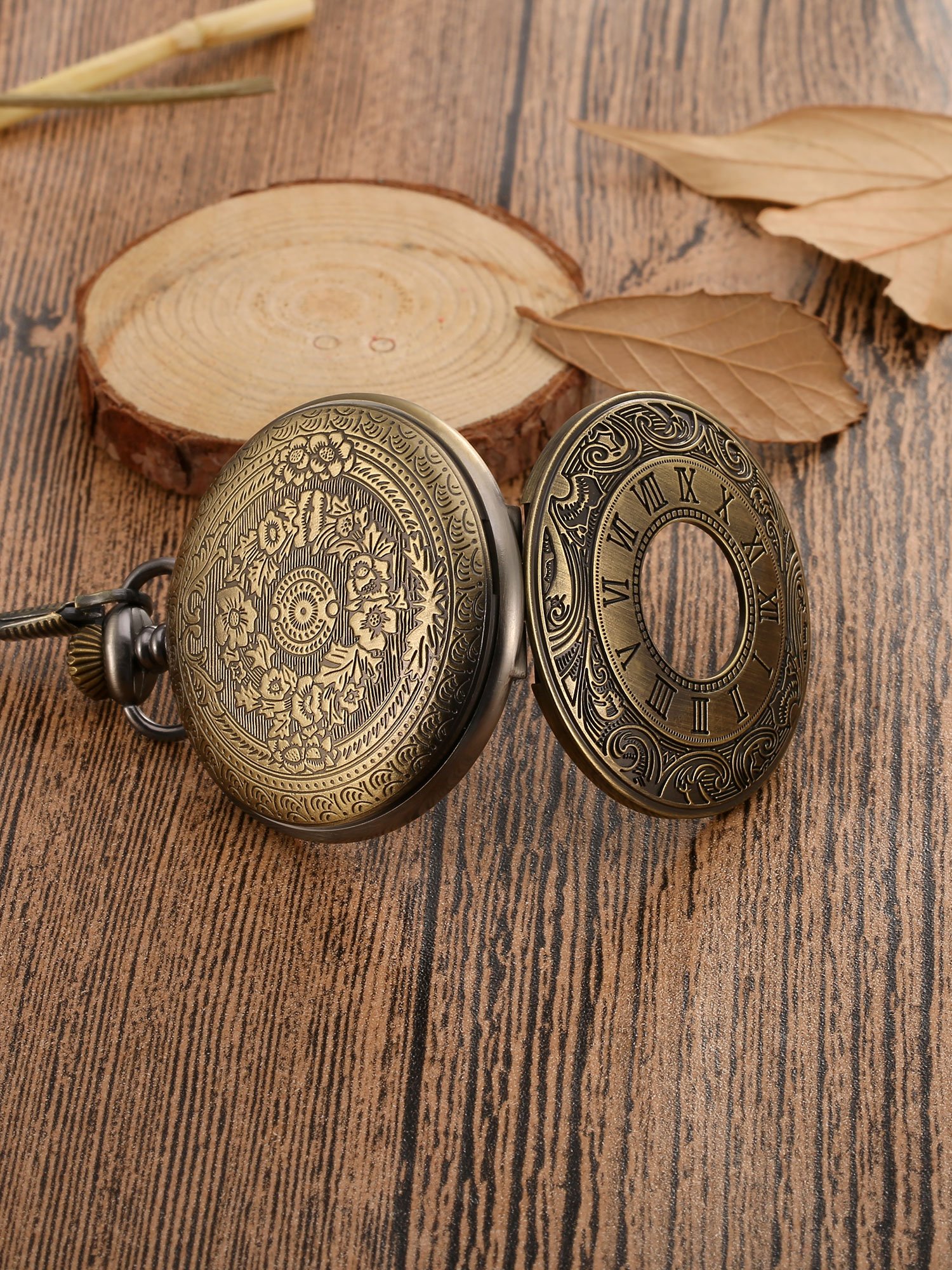 Mudder Vintage Roman Numerals Scale Quartz Pocket Watch with Chain (Gold)