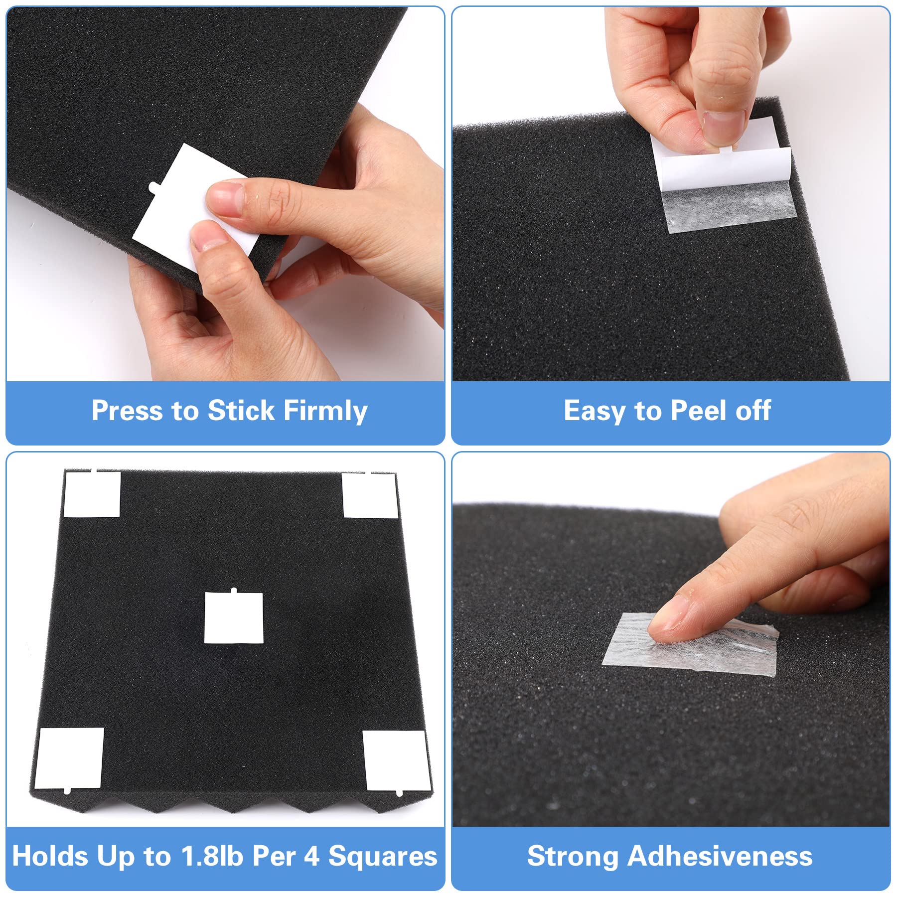 SEPGLITTER 100 Pack Square Double Sided Foam Panel Tape Sticker Strong Pad Mounting Adhesive Tape for Acoustic Soundproofing Foam Panels Heavy Duty Wall Foam Acoustic Panel Tape, 1.58 inch