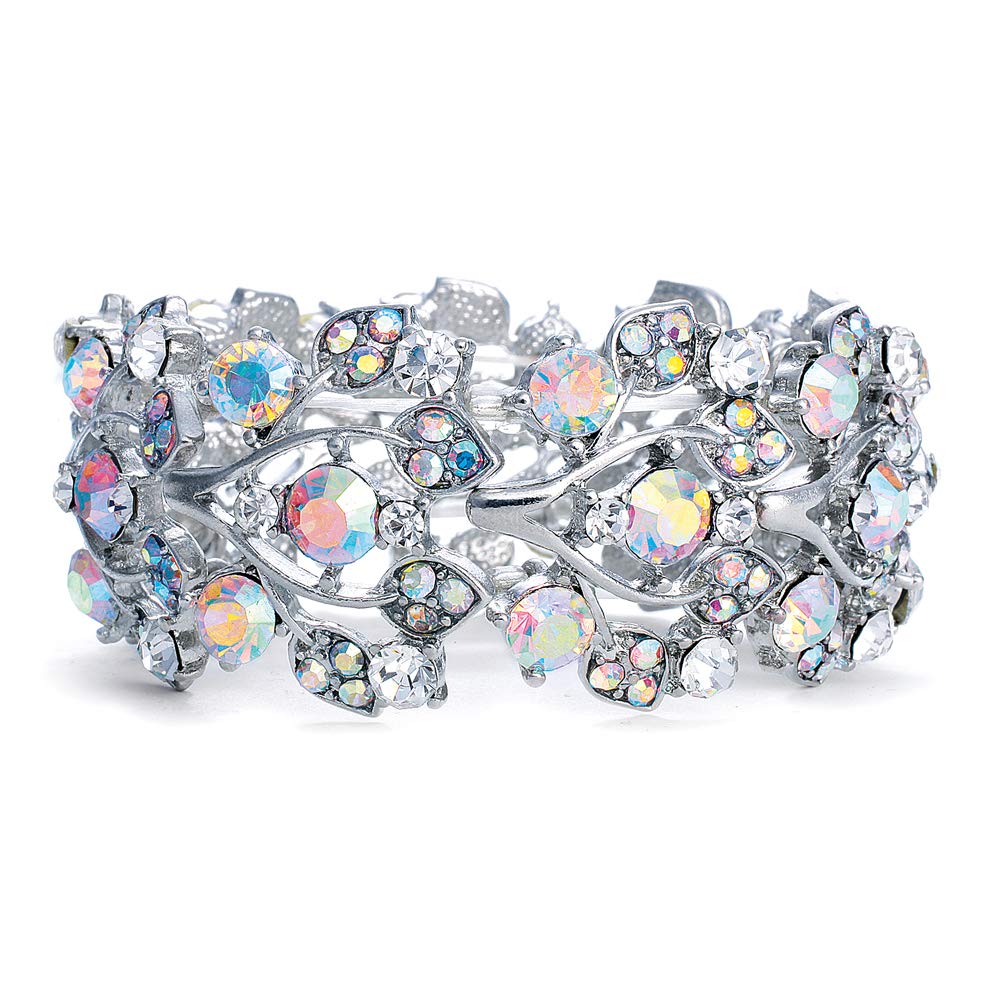 Mariell Aurora Borealis Crystal Stretch Bracelet, One Size Fits Most for Prom, Bridesmaids, and Weddings