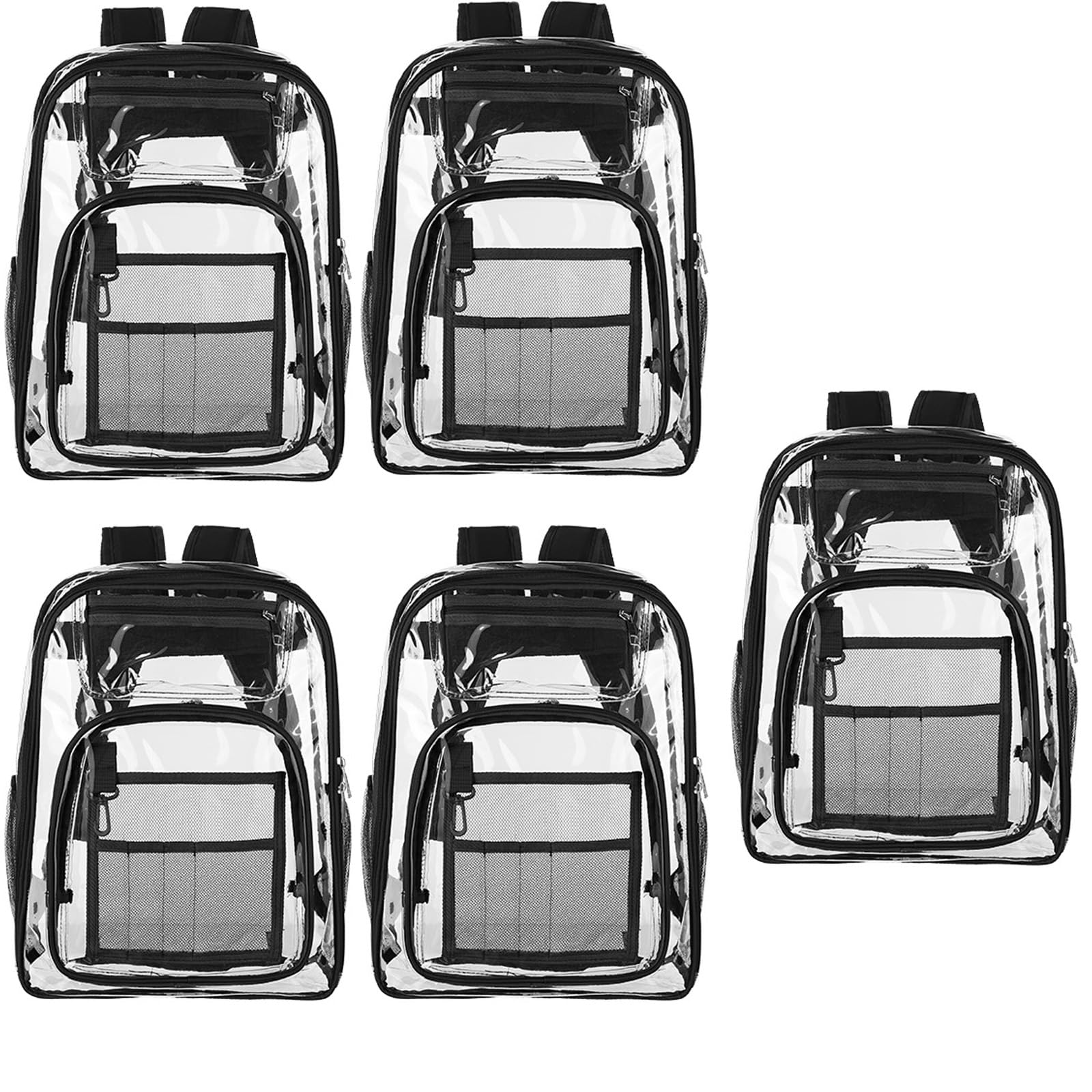 PerKoop 5 Pack Clear Backpack Bulk for Students Heavy Duty PVC Transparent School Bag See Through Bag for Women Men Kids (Black)