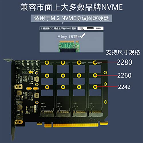 XT-XINTE PCI-E 4.0 4x4 to M.2 4-Bays Expansion Card for M.2 NVMe Solid State Drive 2242 2260 2280 SSD PCIe X16 4.0 Gen 4 Adapter Card
