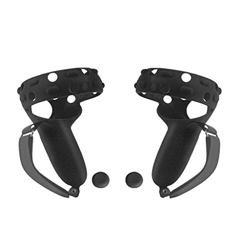 S-YUWEN New 3in1 Touch Controller Silicone Grip Ring Cover+Adjustable Hand Strap+Thumb Caps for Oculus Quest 2 VR Protective Accessories,Black