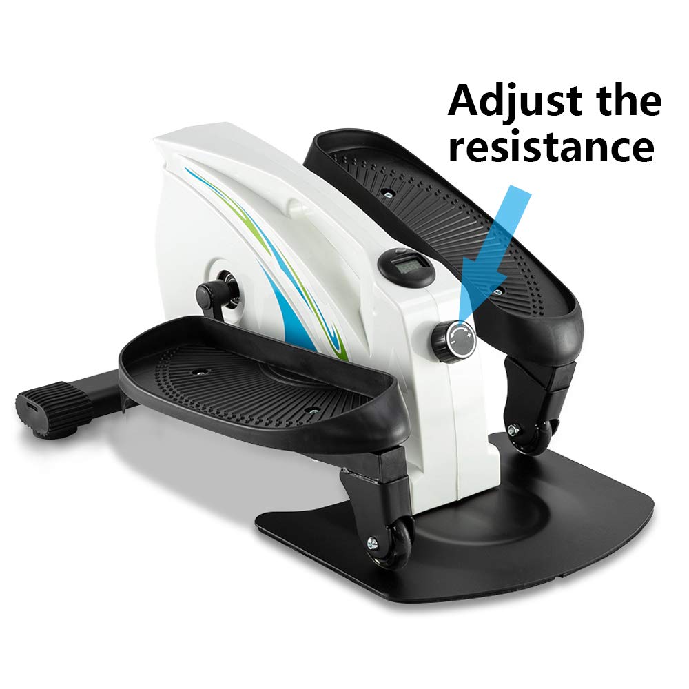 PEXMOR Under Desk Elliptical Machine, Mini Elliptical Exercise Bike Adjustable Resistance with Display Monitor & Non-Slip Pedal, Portable Desk Pedal Elliptical Exerciser Quiet for Home Office (white)