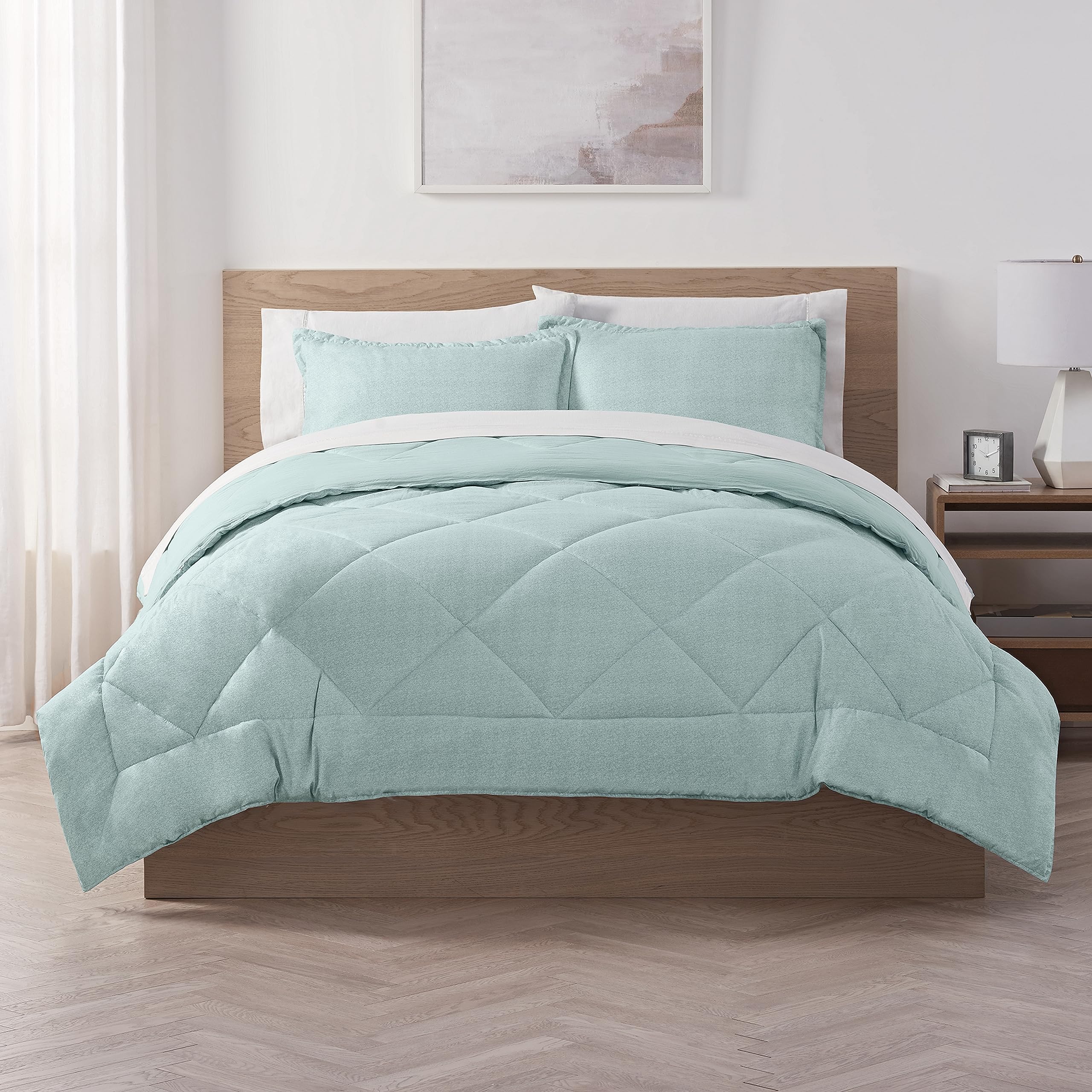 Serta Supersoft Cooling 3 Piece Reversible Comforter Set with Pillow Covers for All Season, King, Ether