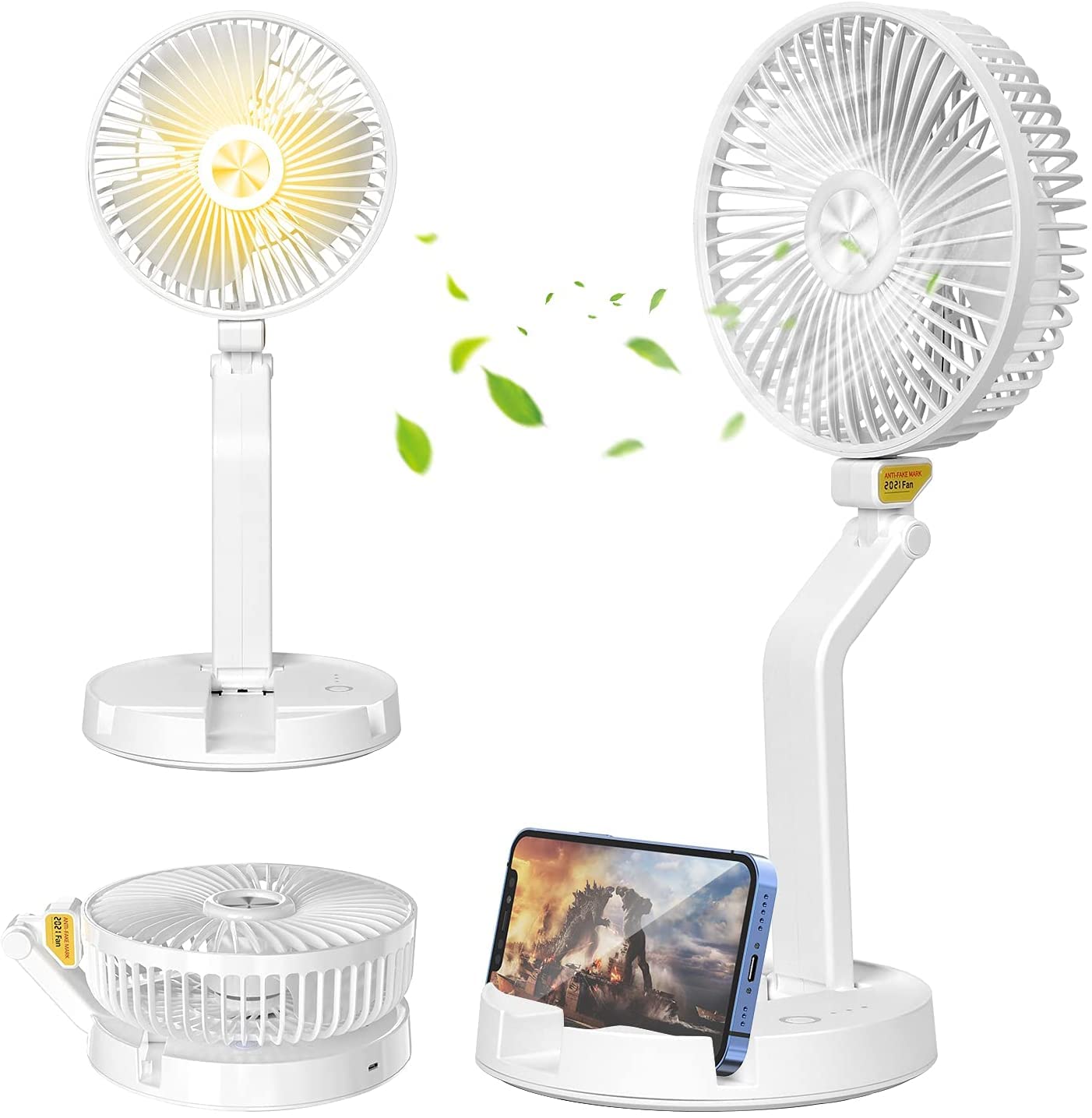 Taipow Table Fan USB Desk Fan, Portable Adjustable Folding Fan 3-level Desk Lamp Super Quiet Personal Fan with 3-speed Wind 5200mAh Rechargeable Battery for Office Home Bedroom