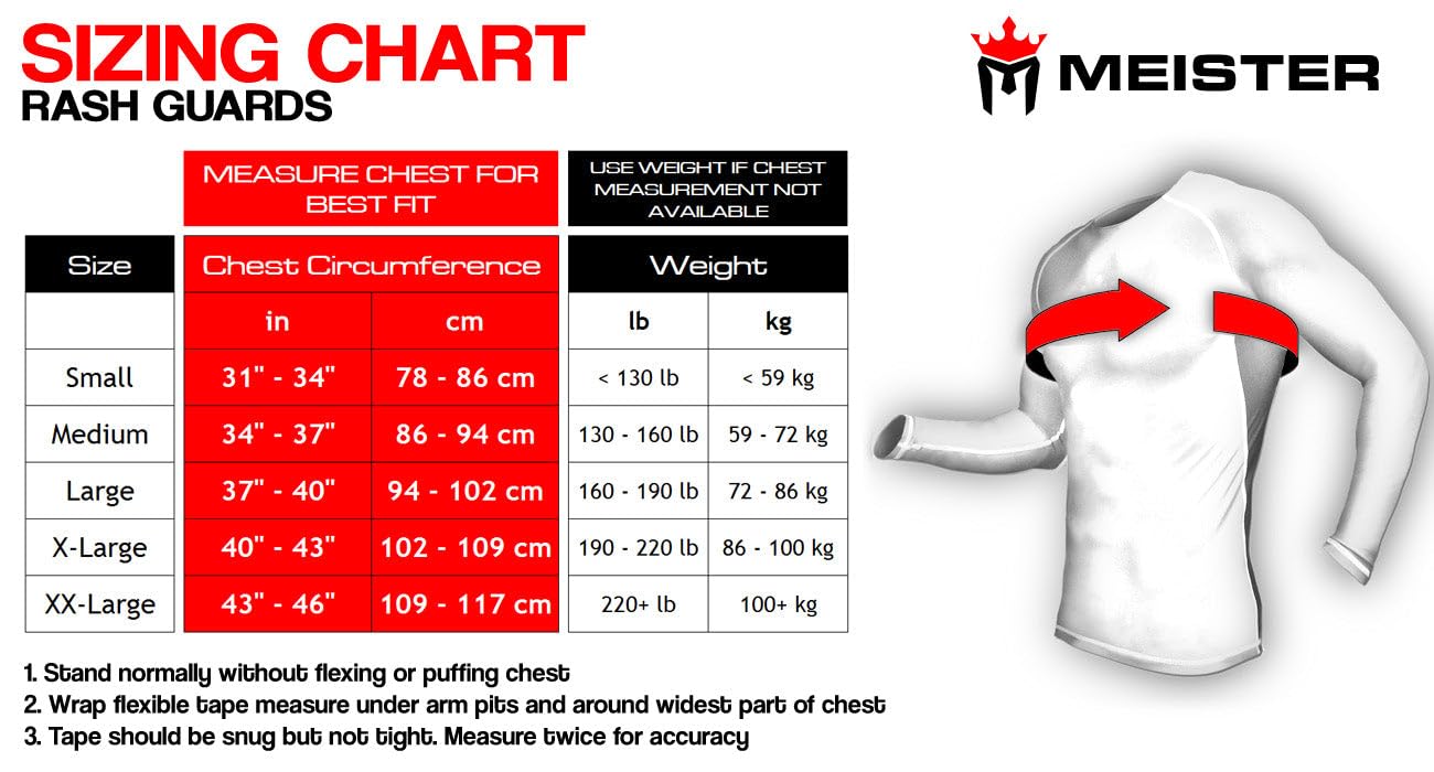Meister Rush Long-Sleeve Rash Guard for MMA, BJJ & Surfing - White/Red - Medium