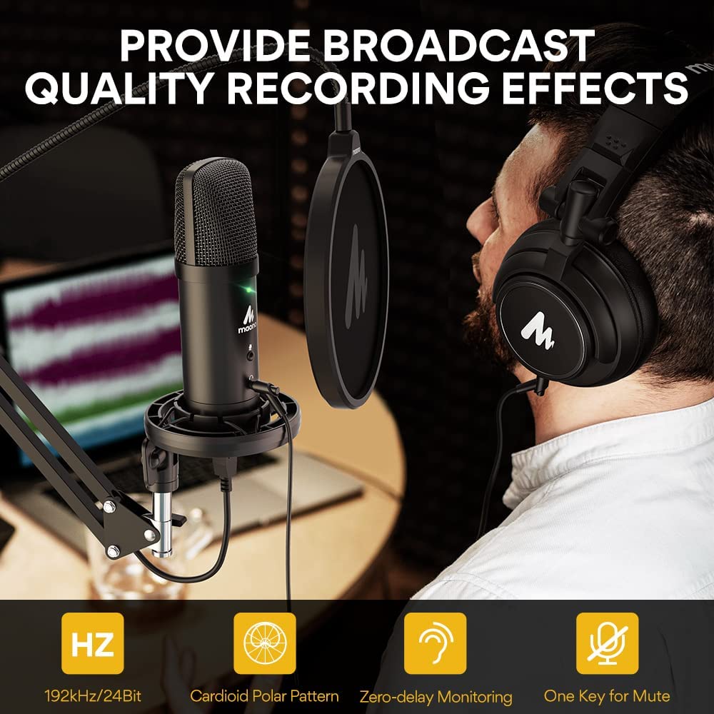 MAONO USB Microphone 192KHz/24Bit Zero Latency Monitoring AU-PM401 USB Computer Condenser Cardioid Mic with Mute Button for Podcasting, Gaming, YouTube, Streaming, Recording Music