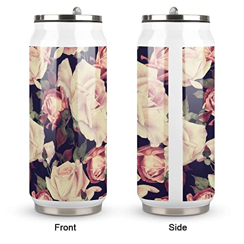 Stainless Steel Mug Roses Watercolor Thermos Cup Double Wall Vacuum Travel Mug With Lids Straw 17oz