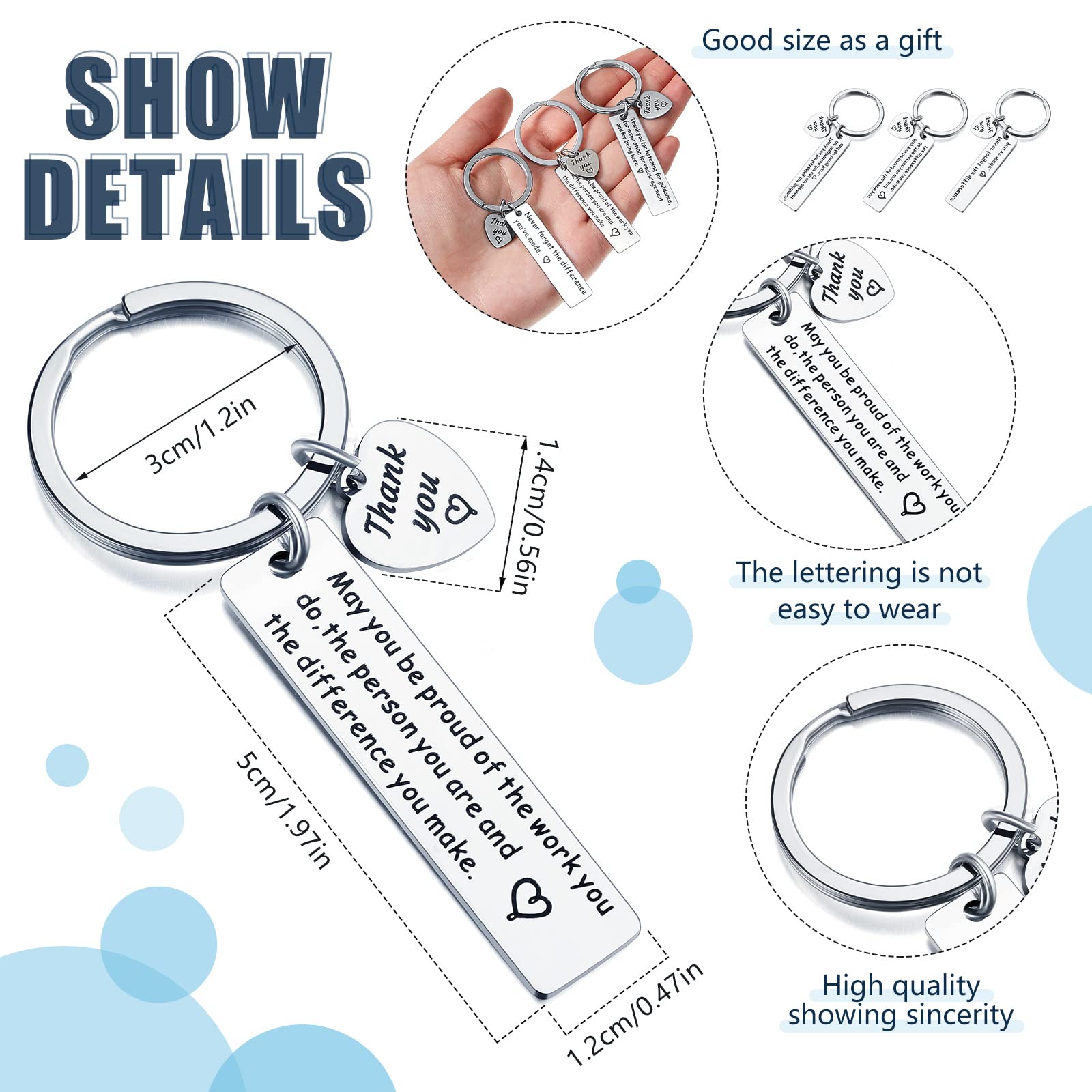 Taiyin 96 Pcs Thank You Gifts Appreciation Keychain Make a Difference Keychain Employee Appreciation Gifts for Coworker Nurse (Rectangle Oval Round)