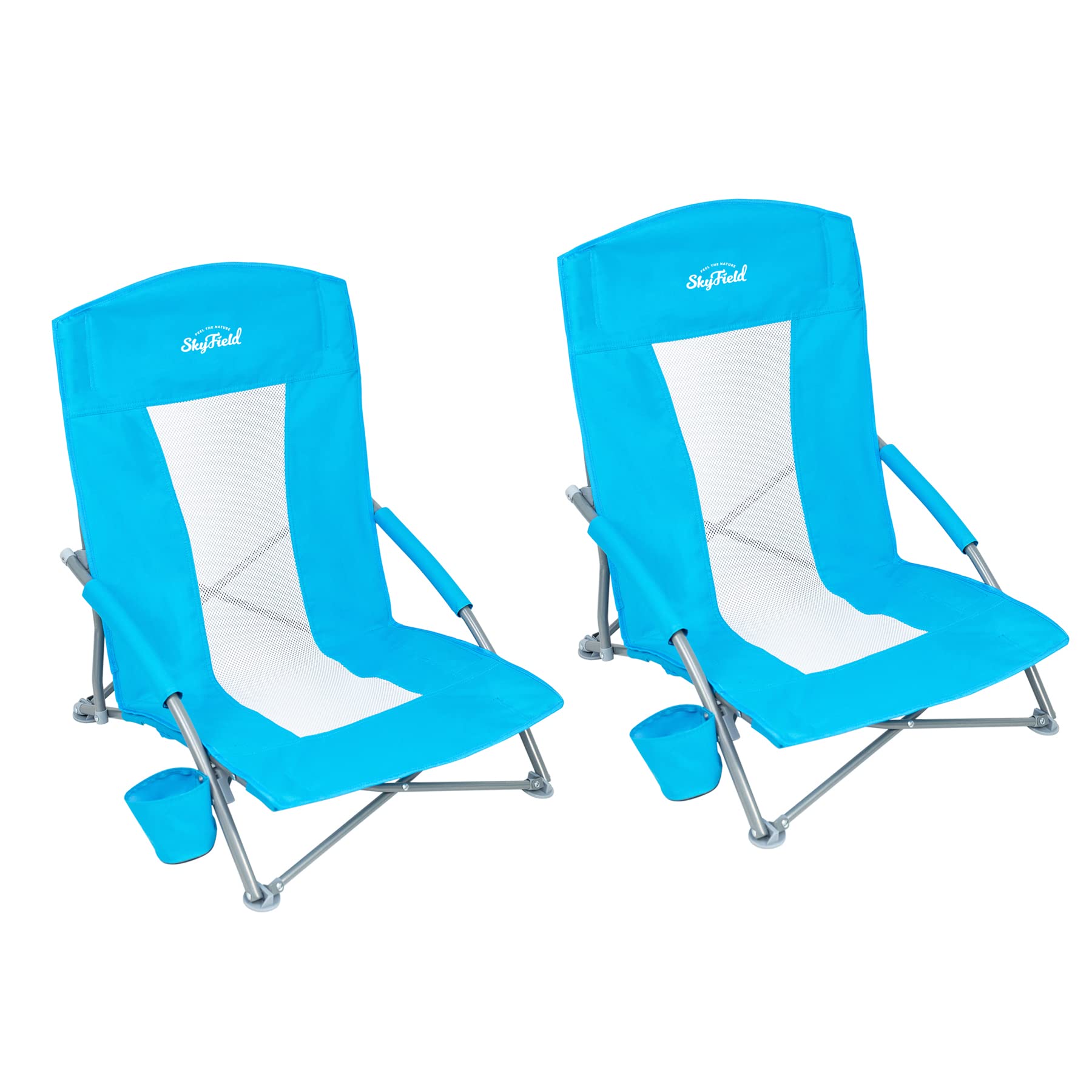 SKYFIELD 2 Pack Low Beach Chairs for Adults Ultralight Folding Chair Heavy Duty Beach Chair with Cupholder and Carry Bag