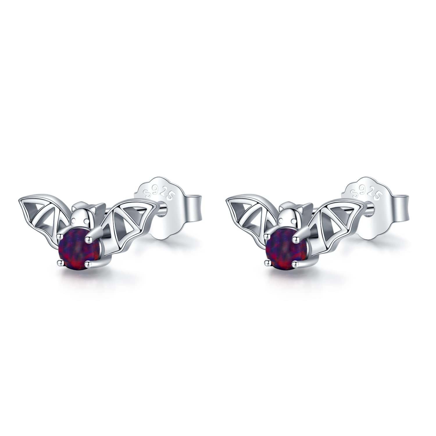 Midir&Etain Bat Earrings 925 Sterling Silver Gothic Stud Earrings Opal Earrings Christmas Gifts Bat Jewelry for Women