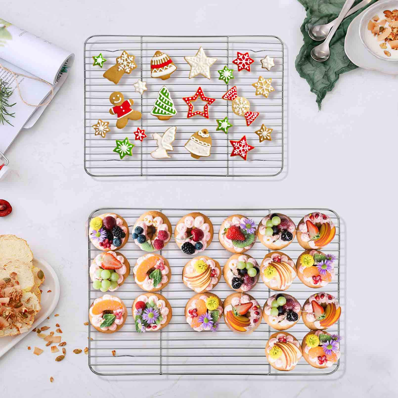 TeamFar Cooling Rack Set of 4, Roasting Baking Racks Stainless Steel for Baking Sheet Toaster Oven Pan, Healthy & Rust Free, Mirror Finish & Dishwasher Safe β¦