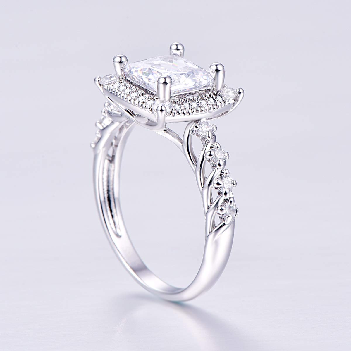 Momius 925 Sterling Silver Cubic Zircon Princess Cut Wedding Band Engagement Ring for Women Size 7