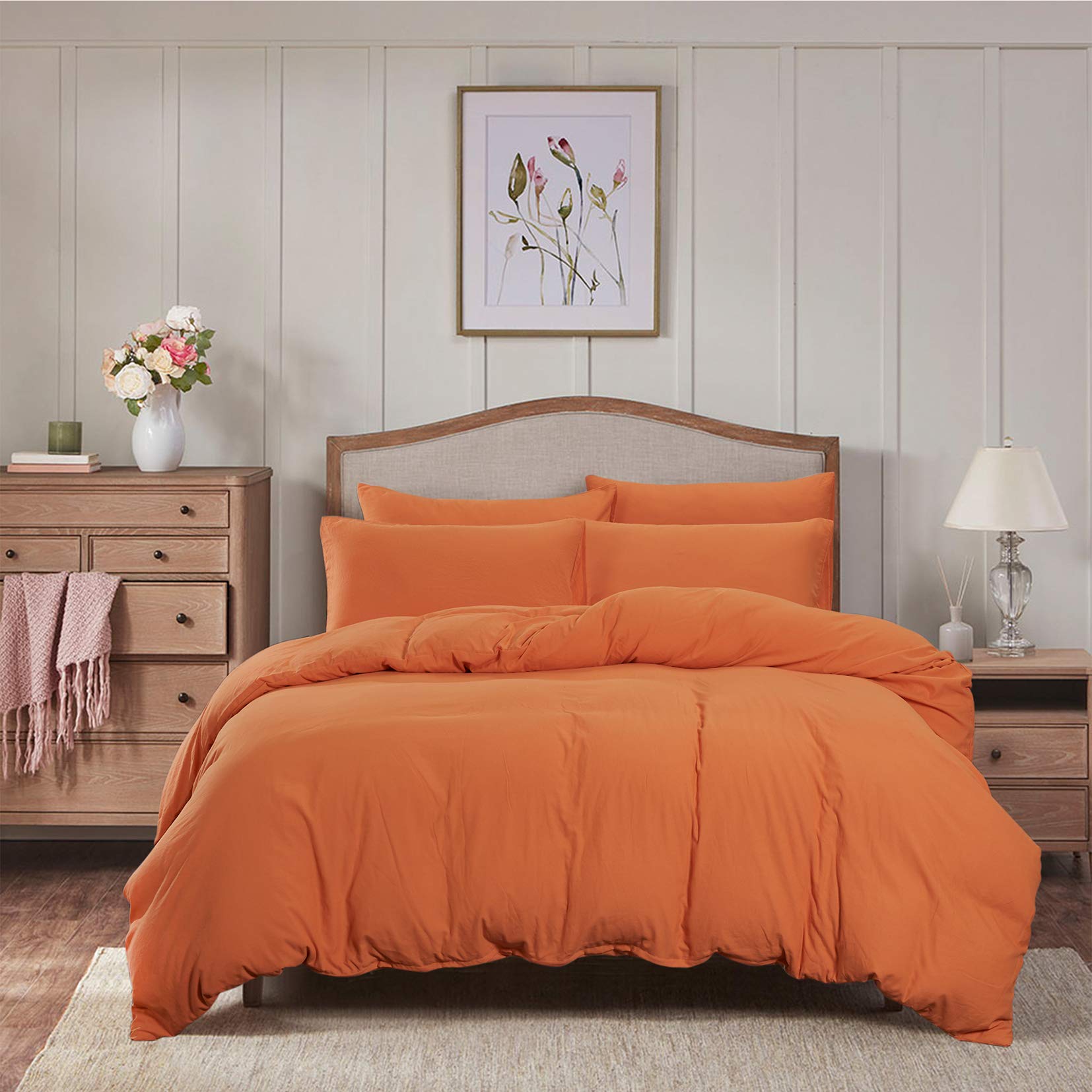 Moonleaf Duvet Cover 3 Piece Set - Zipper Closure Ultra Soft 100% Microfiber – Machine Washable, Light Orange - King 106"x92"